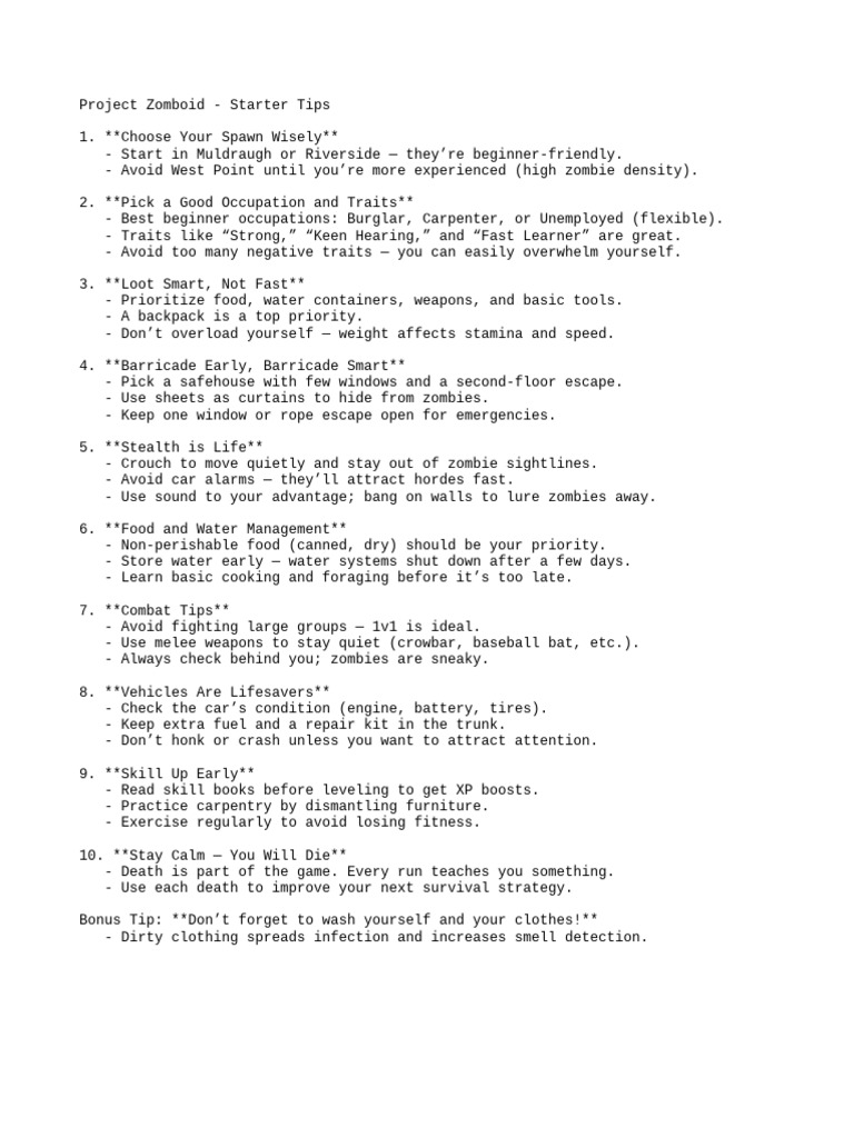 Zomboid Starter Tips | PDF