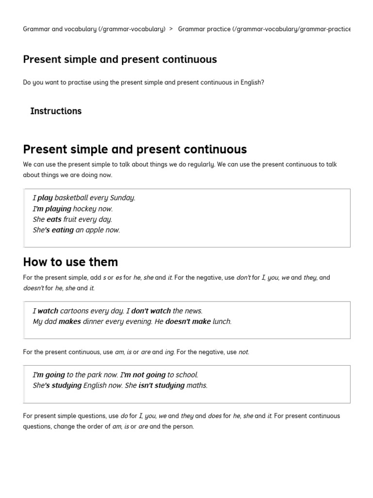 Present Simple and Present Continuous - LearnEnglish Kids | PDF