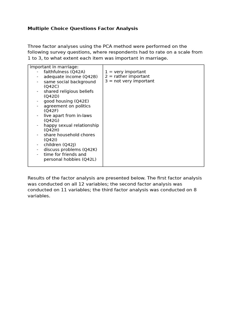 Multiple Choice Questions Factor Analysis | PDF | Factor Analysis | Variance