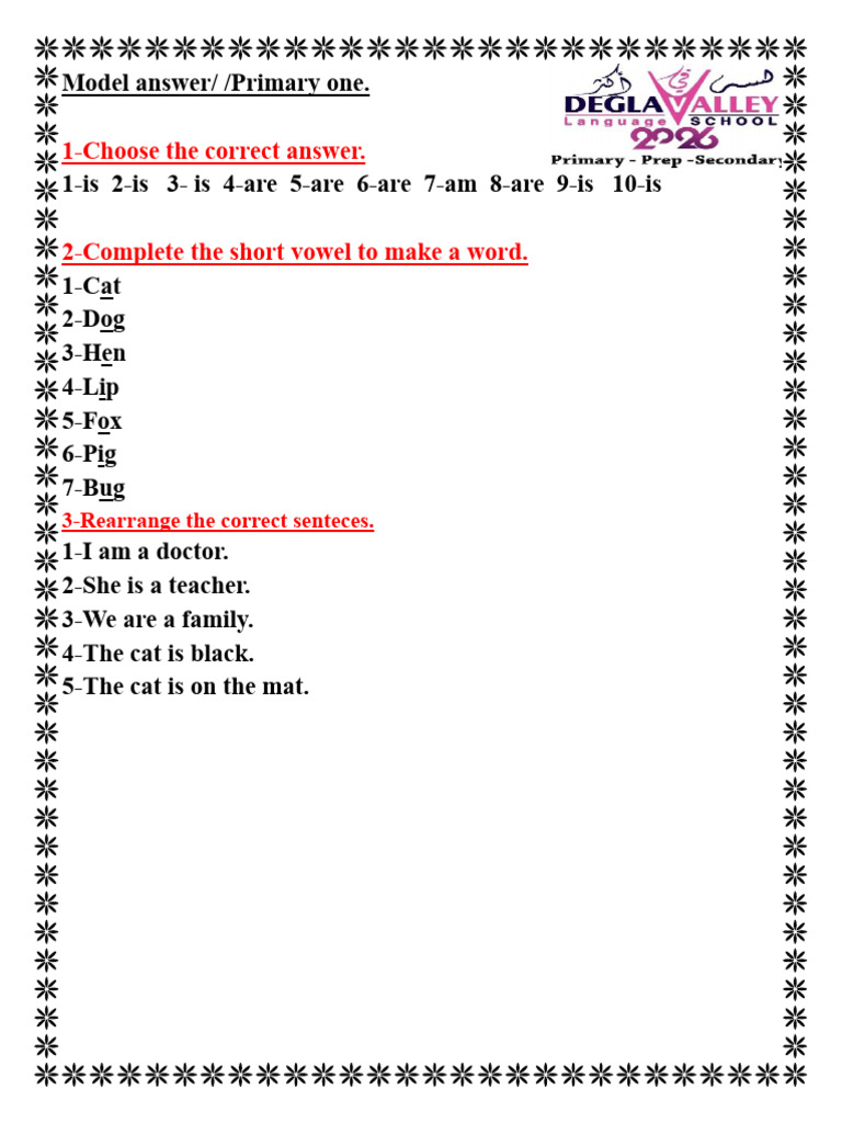 1-Choose The Correct Answer.: Model Answer/ /primary One | PDF