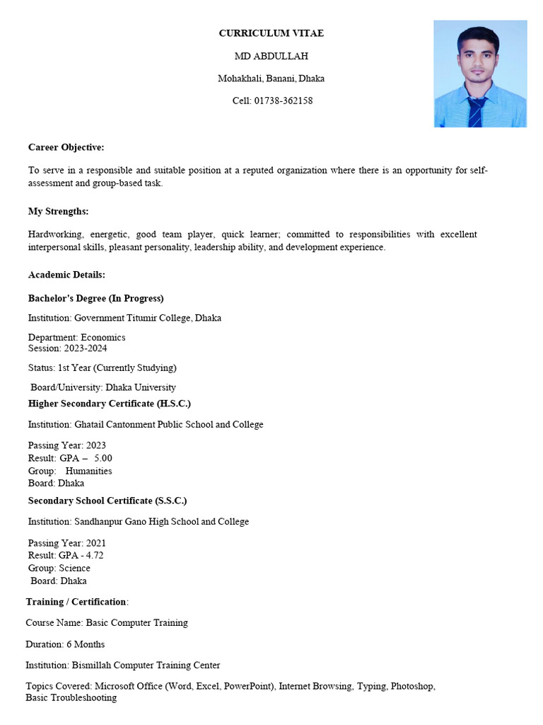 Md Abdullah's CV and Career Overview | PDF