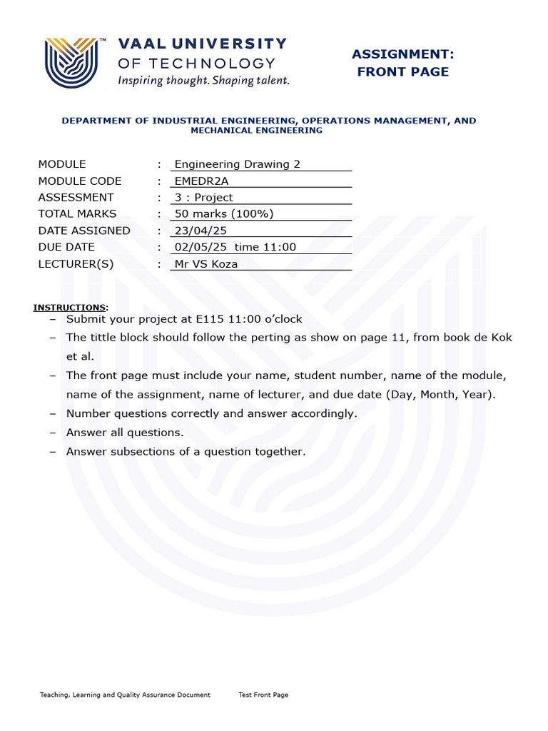 Engineering Drawing 2 Project 2025-1 | PDF