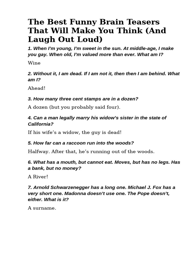 The Best Funny Brain Teasers That Will Make You Think | PDF