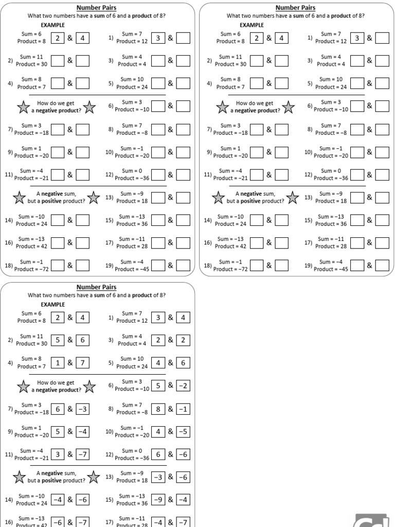 Quadratic Factorisation Without Coefficients Worksheet A A5 1 | PDF | Factorization | Arithmetic