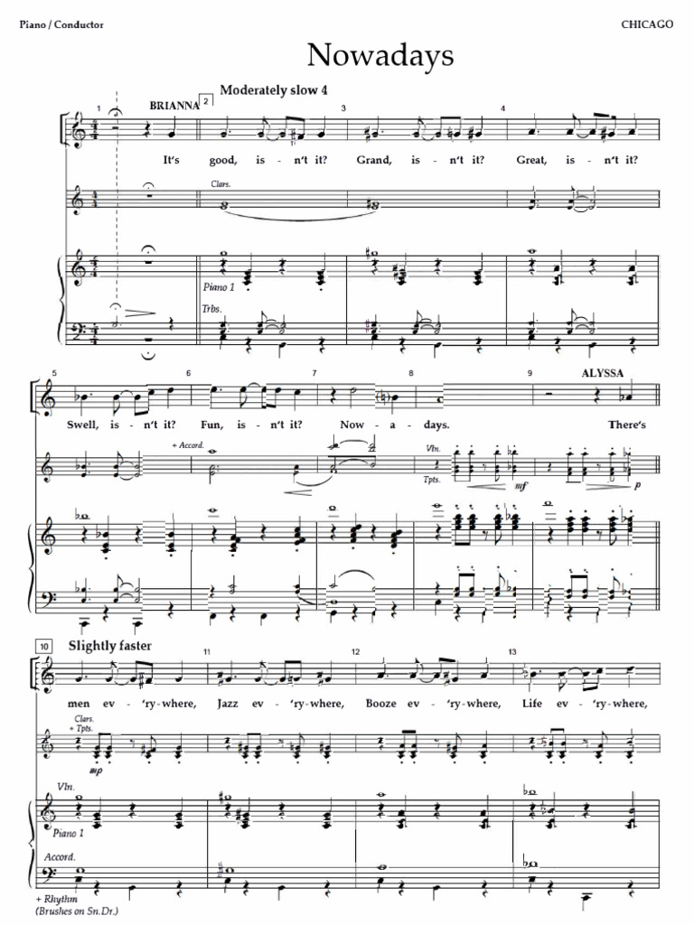 Nowadays from Chicago Musical | PDF