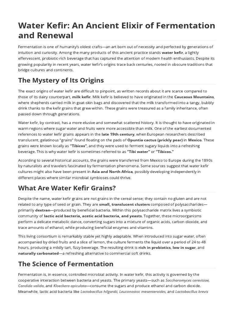 Water Kefir - An Ancient Elixir of Fermentation and Renewal | PDF ...