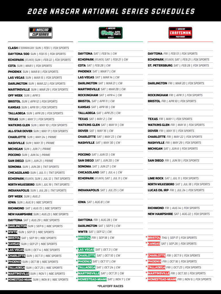 2026 NASCAR Schedule Overview | PDF | Nascar Seasons | Nascar Series