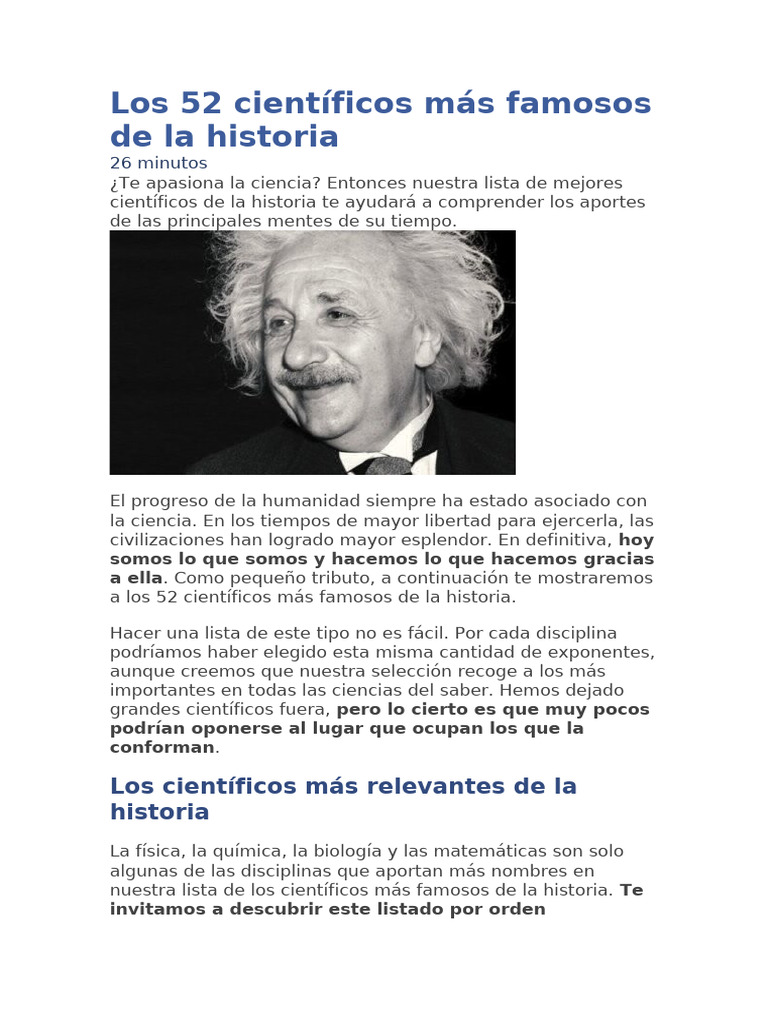 Los 52 Científicos Más Famosos de La Historia | PDF