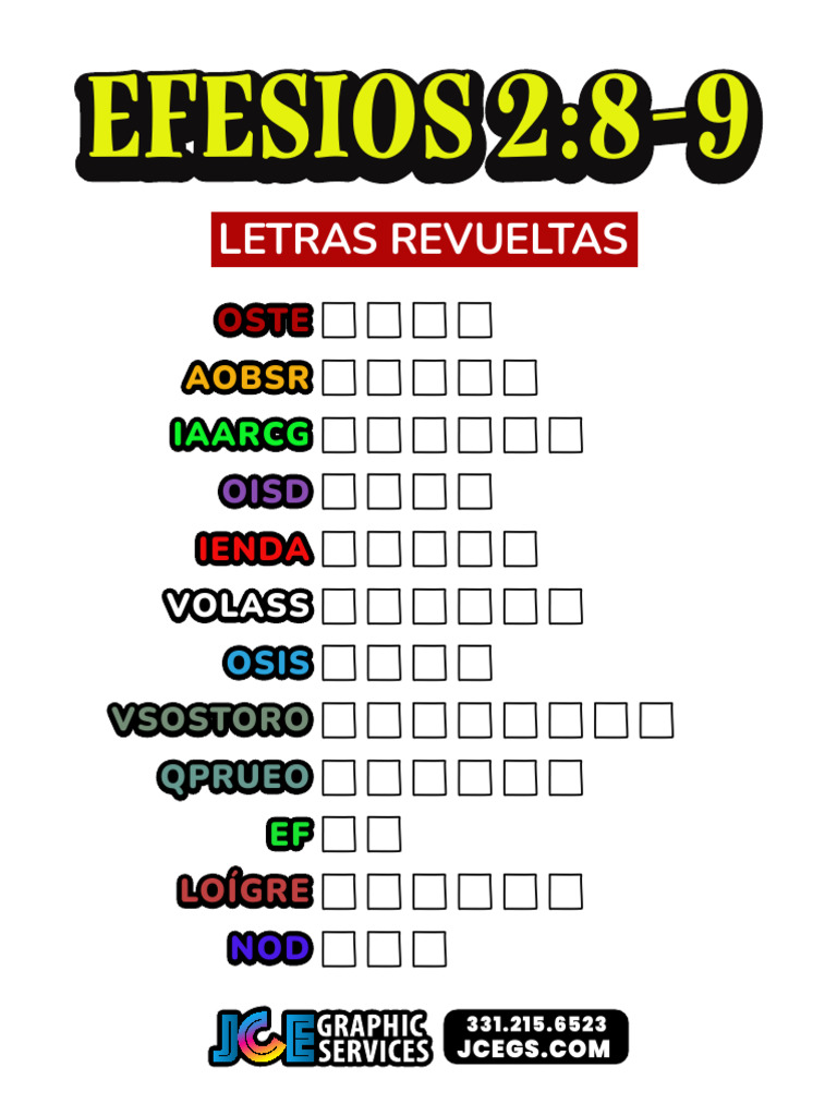 Efesios 2 8 9 Letras Revueltas | PDF