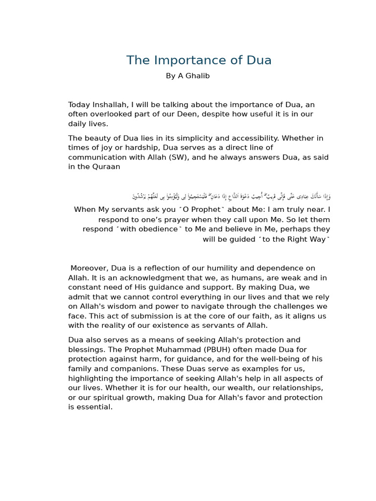 The Importance of Dua | PDF