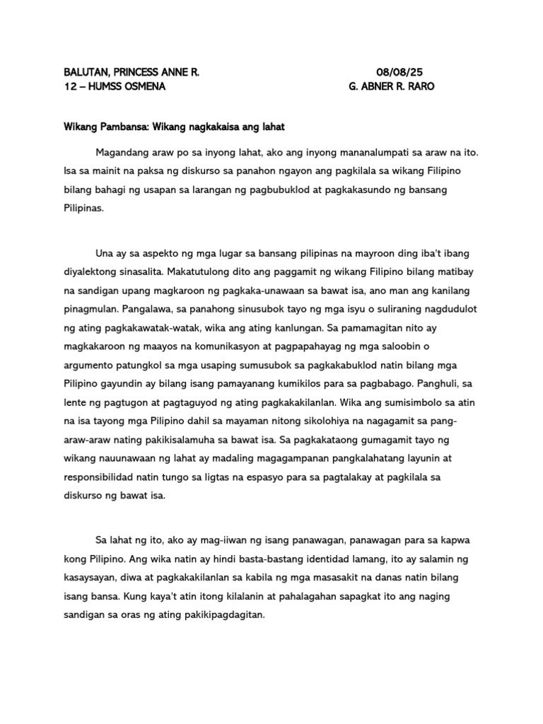 Final Talumpati - Fil Larang | PDF