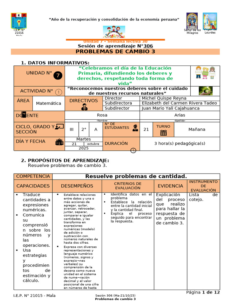 (S306) - (Ma-21-10-25) - Problemas de Cambio 3 - (U7 - A1 - Semana Lectiva 30 - Matemática ...