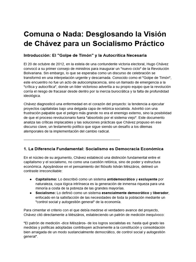Comuna o Nada - Desglosando La Visión de Chávez para Un Socialismo ...