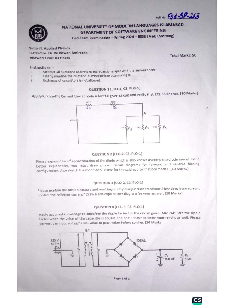 AP Final Exam Question Papers BSSE-F23 & SP-24 | PDF