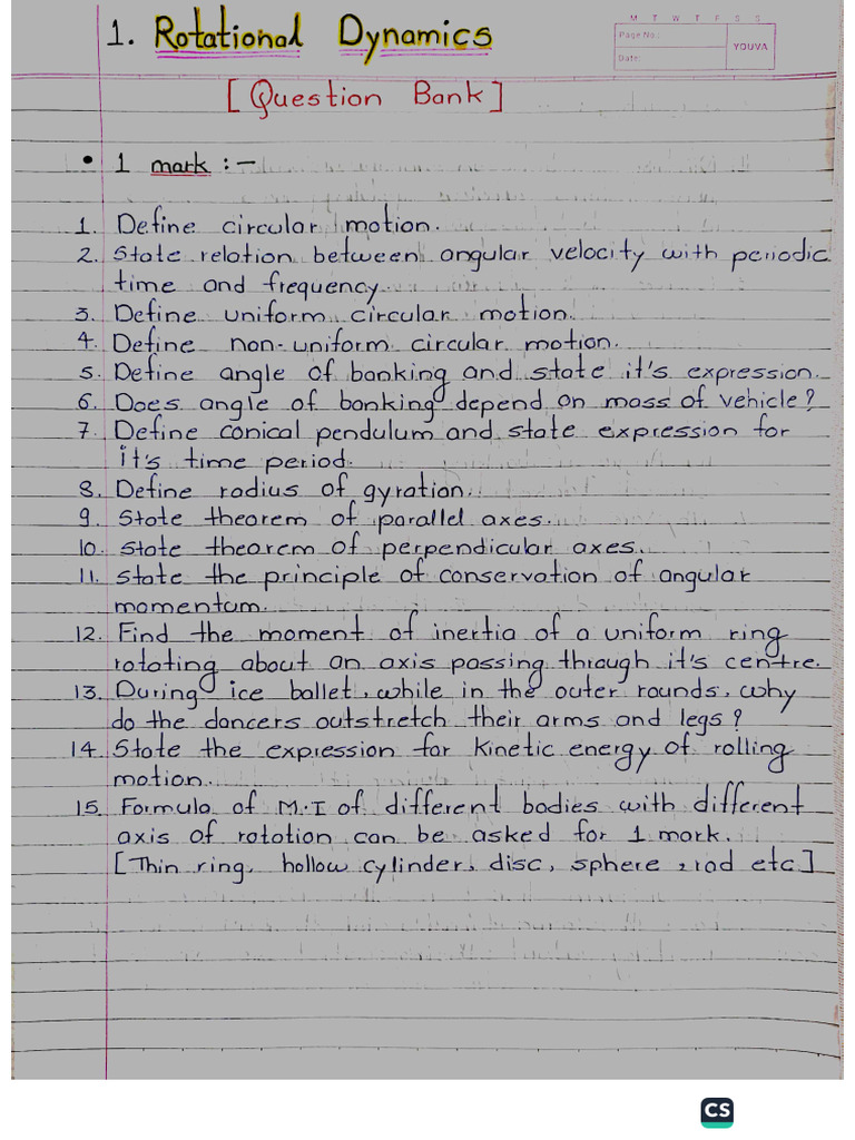 Rotational Dynamics (Question Bank) | PDF