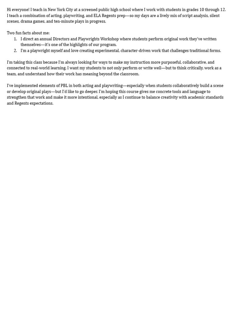Enhancing PBL in Theater Education | PDF | Learning | Project Based ...