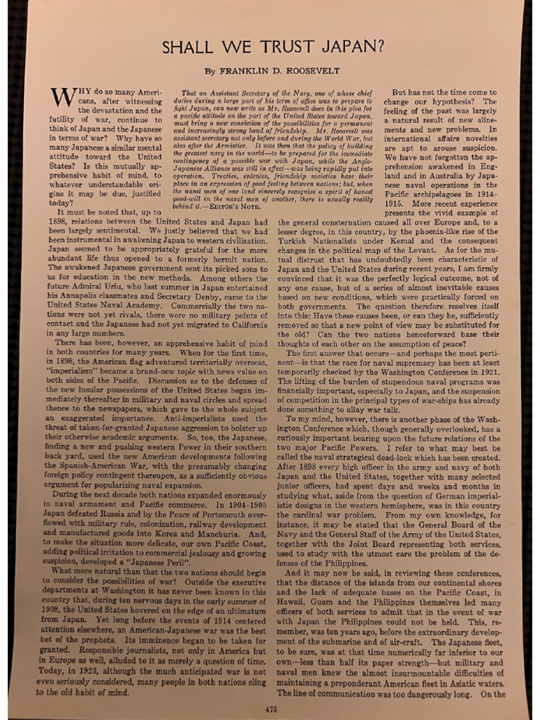 Roosevelt - Shall We Trust Japan | PDF