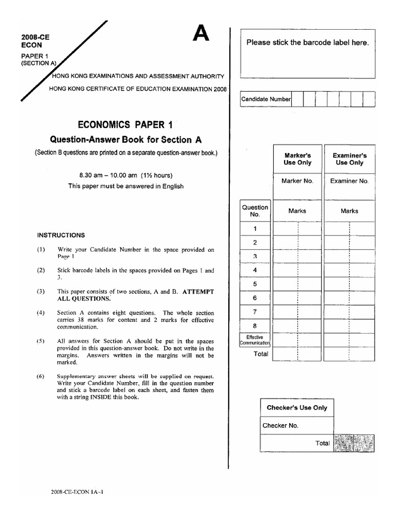2008 Economics Paper 1 | PDF