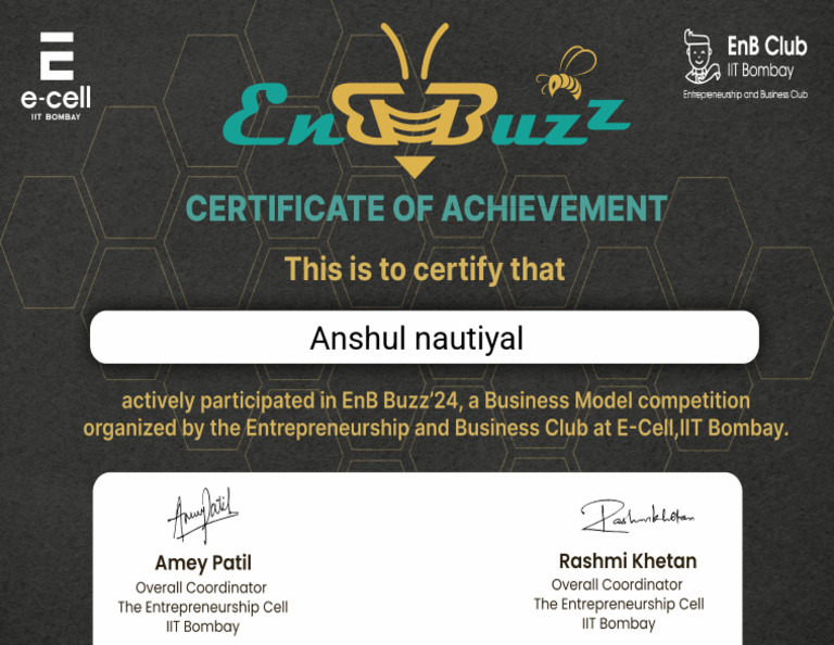 Certificate of Anshul Nautiyal | PDF