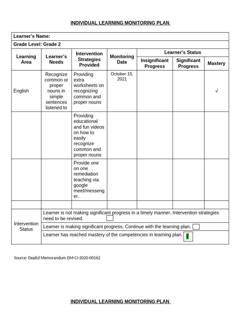 Grade 2 Individual Learning Plan Overview | PDF | English Language ...