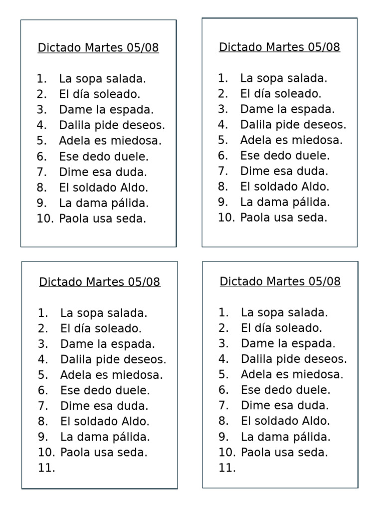 Dictado de frases para práctica escrita | PDF