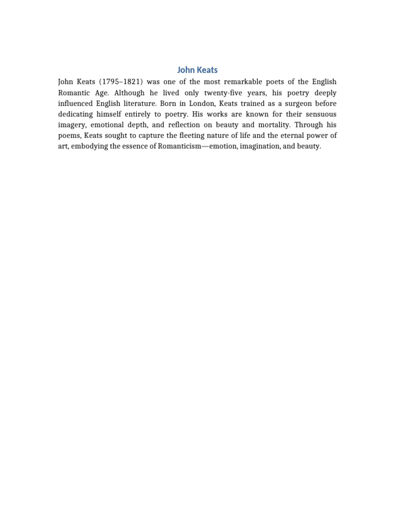 John Keats Ode To A Nightingale Report | PDF