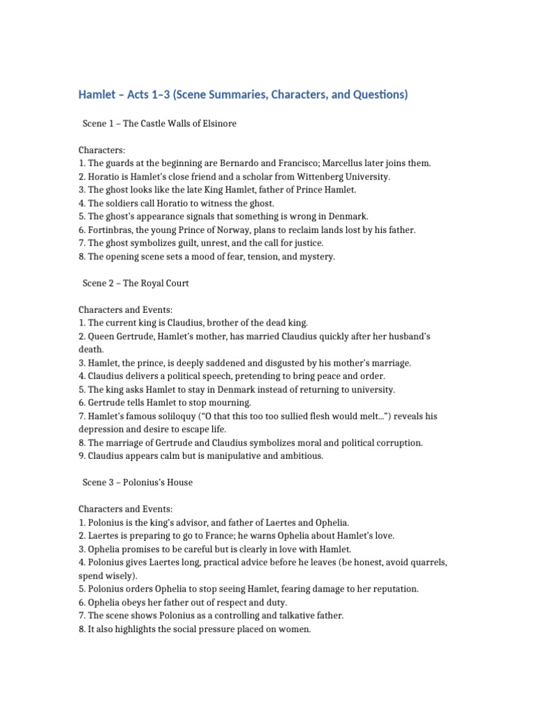 Hamlet Acts 1-3 Summary & Analysis | PDF | Hamlet | Shakespearean Tragedies