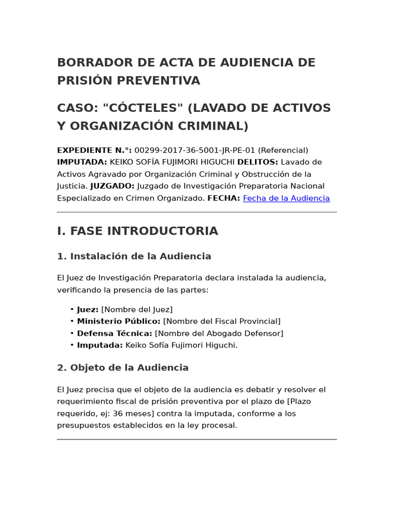 Borrador Audiencia Prision Preventiva Caso Cócteles | PDF | Ley Pública | Justicia