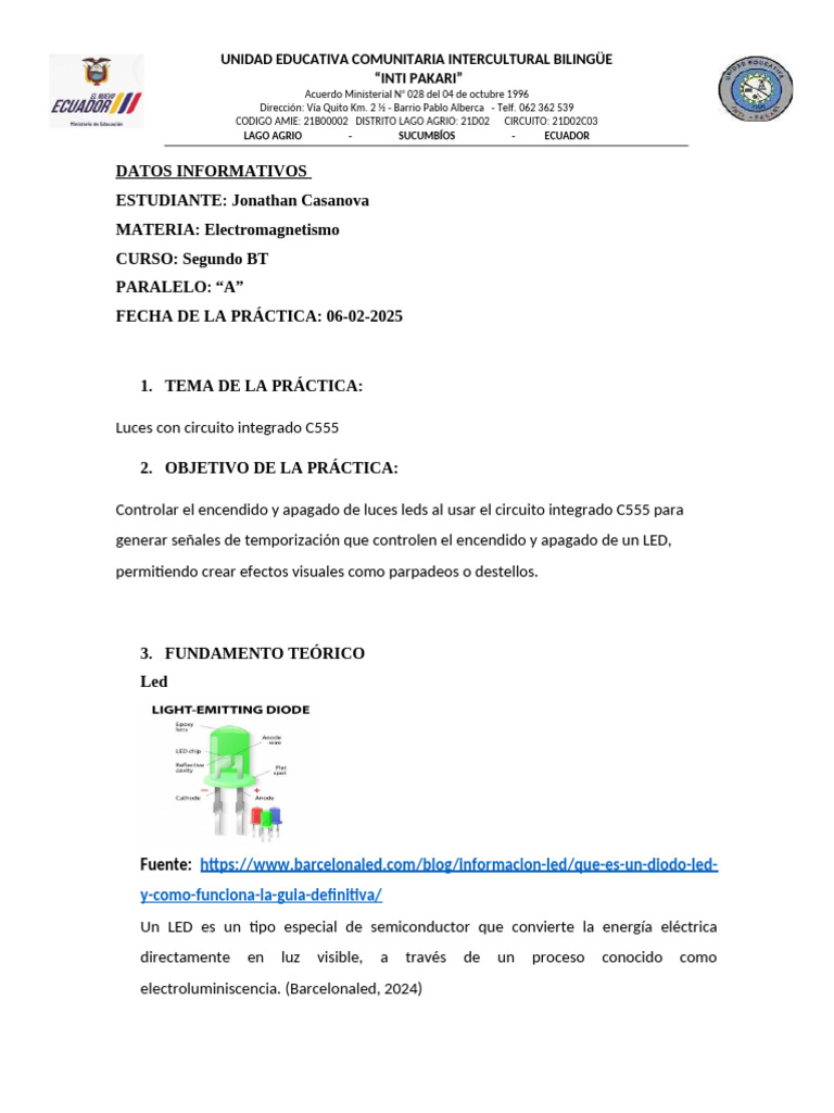 Práctica de Electromagnetismo: LED C555 | PDF | Red eléctrica | Diodo ...
