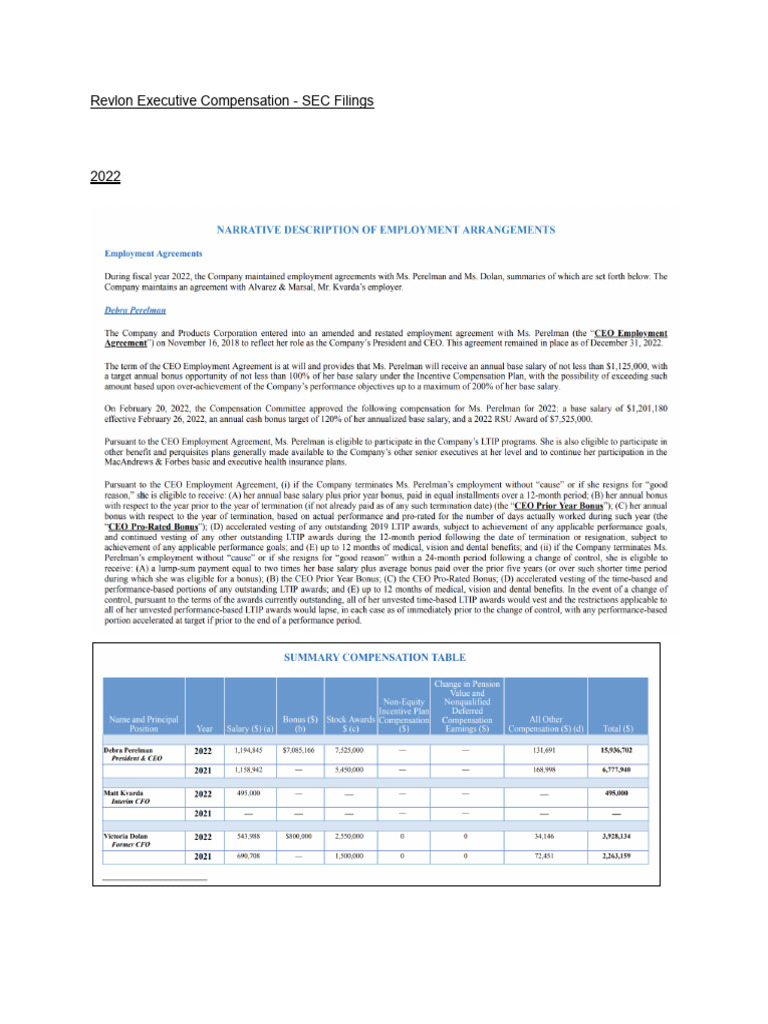 Revlon Executive Compensation - SEC Filings | PDF