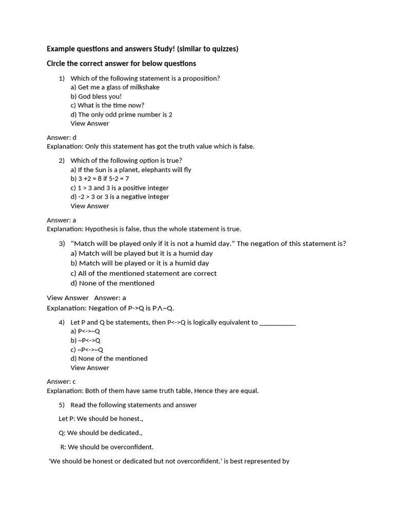 Example Questions and Answers HE | PDF | Methodology | Logic