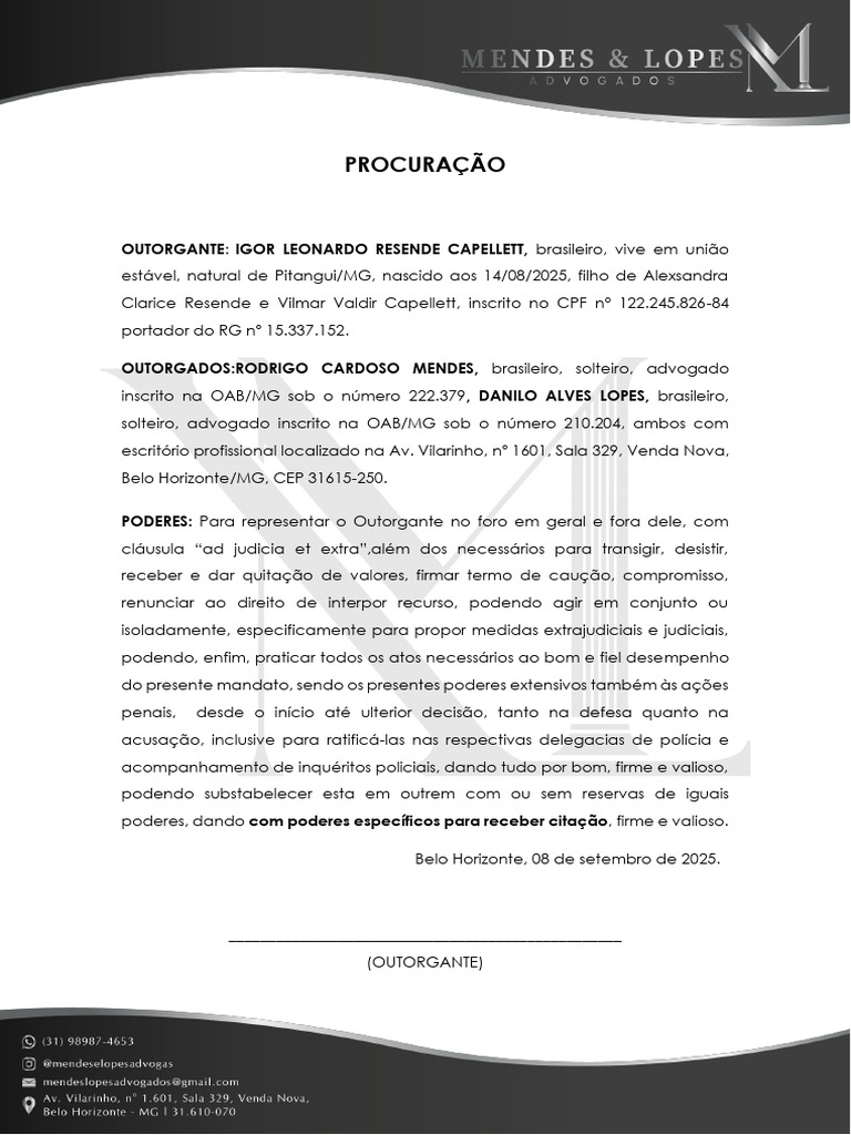 Procuracao Igor Leonardo Resende Capellett 0925 | PDF