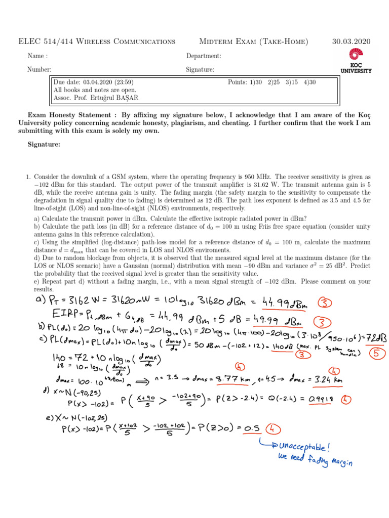 ELEC 514 Spring 2020 Midterm Solutions | PDF | Signal To Noise Ratio ...