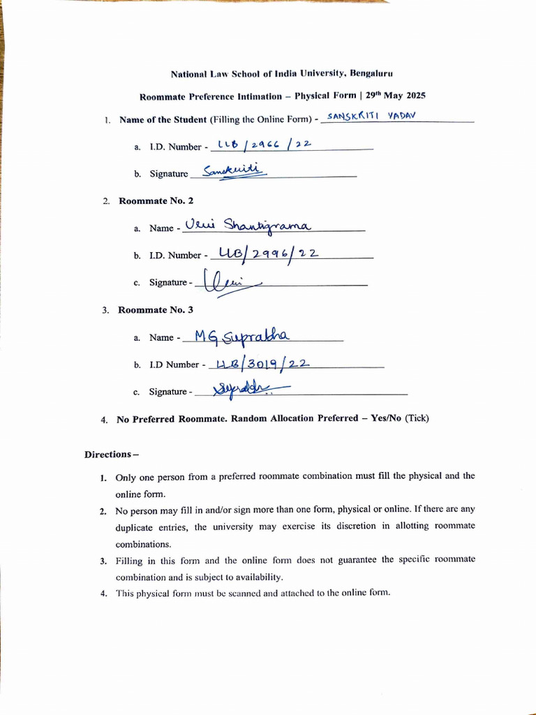 Roomate Form | PDF