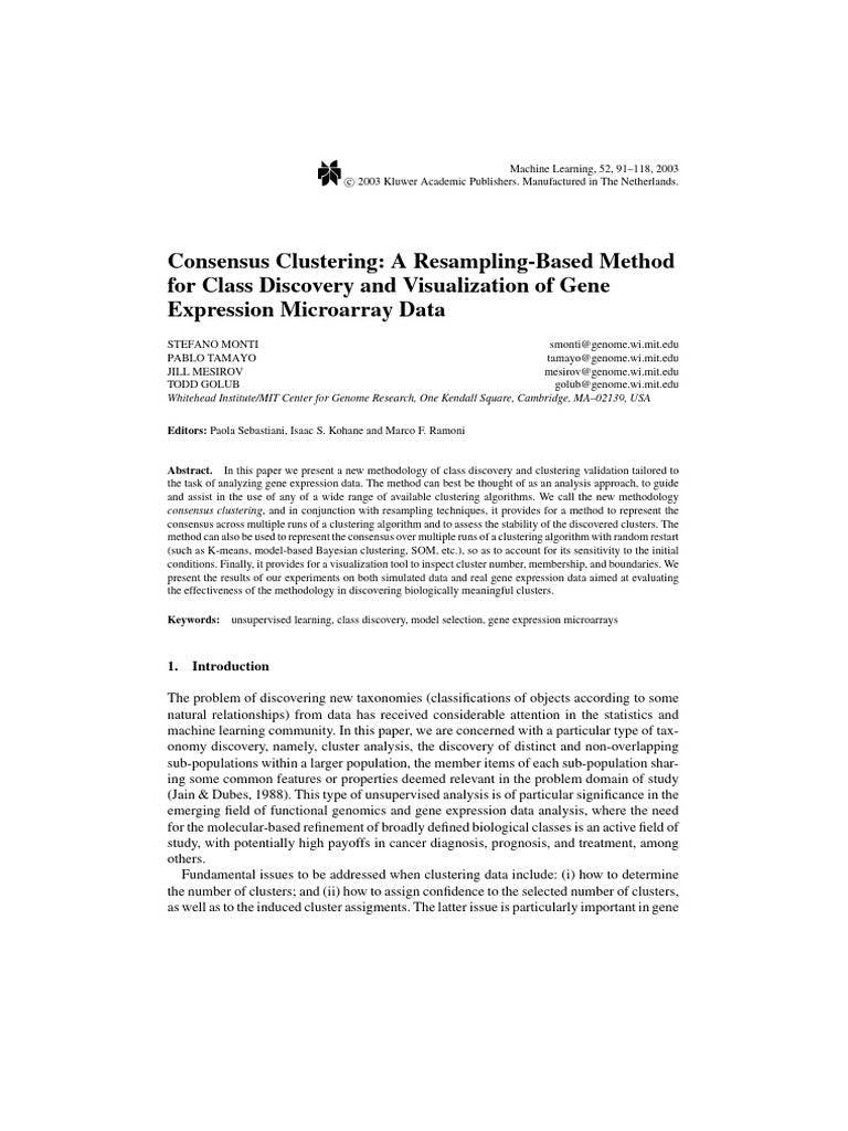 Consensus Clustering for Gene Data Analysis | PDF | Cluster Analysis ...