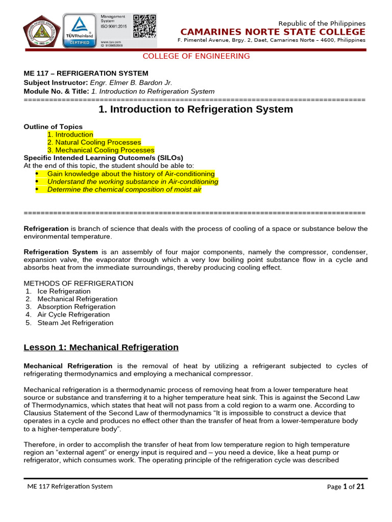 01 Introduction To Refrigeration Systems | PDF | Heat | Euclidean Vector