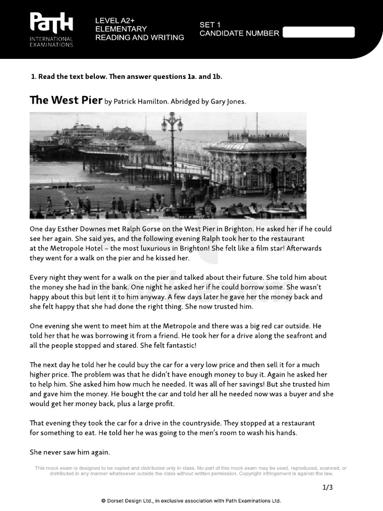A2+ Reading & Writing Exam: The West Pier | PDF | Copyright