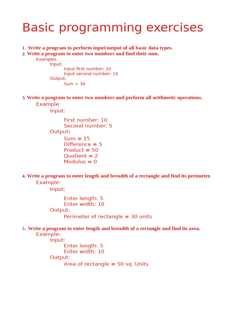 Basic Programming Exercises | PDF | Area | Triangle