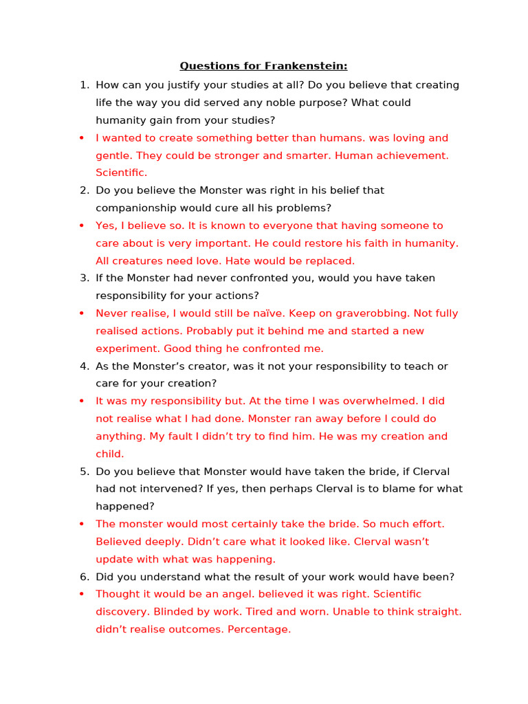 Questions For Frankenstein Draft | PDF