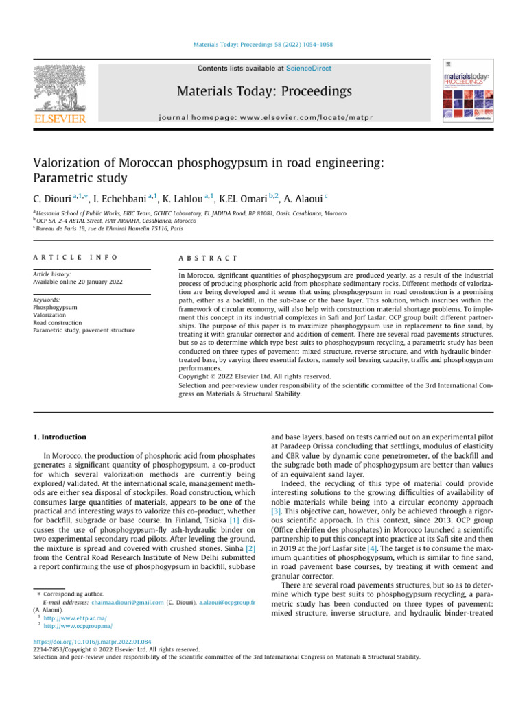 Valorization of Moroccan Phosphogypsum in Road Engin 2022 Materials ...