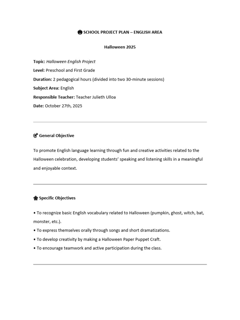 Halloween ? School Project Plan - Teacher Juli | PDF | Vocabulary ...