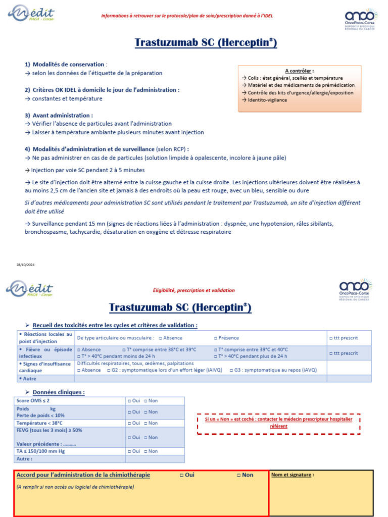 Protocole d'administration du Trastuzumab SC | PDF | Spécialités ...
