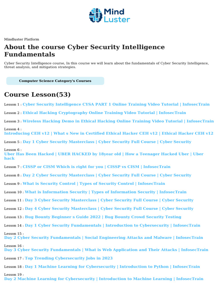 Cyber Security Intelligence Fundamentals Course Content | PDF ...