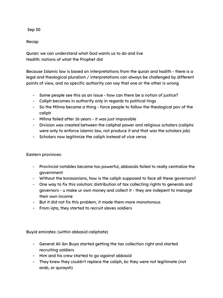 In-Class Notes - Islamic Societies | PDF | Caliphate | Shia Islam
