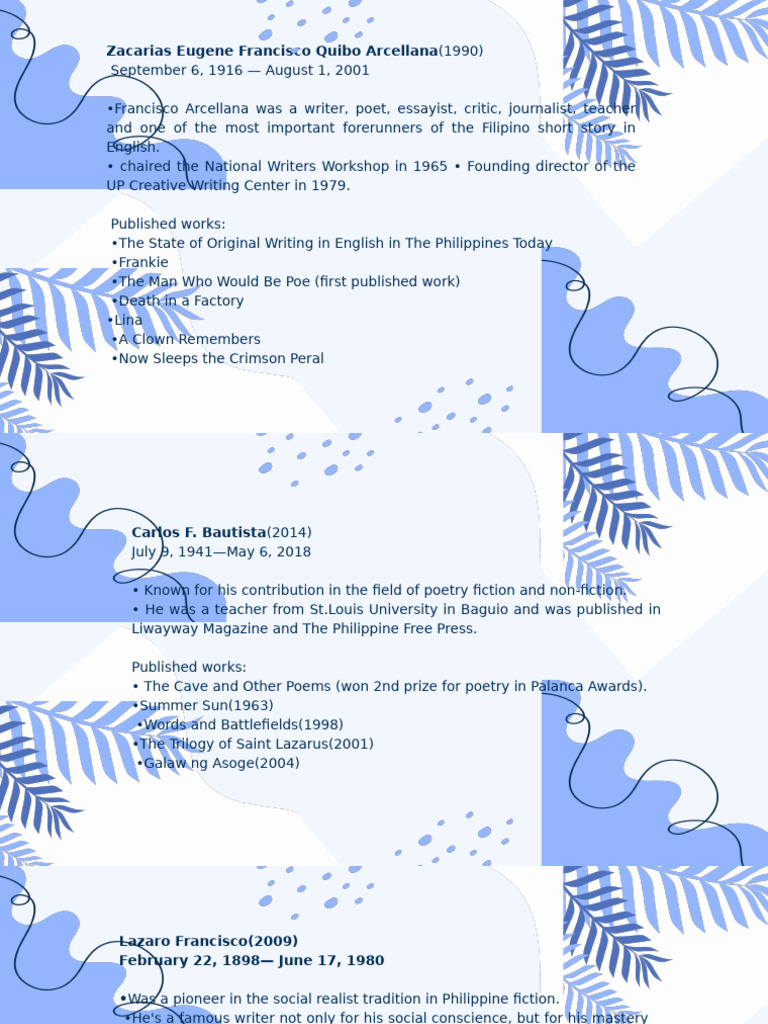 Notable Filipino Writers and Their Works | PDF | Philippines