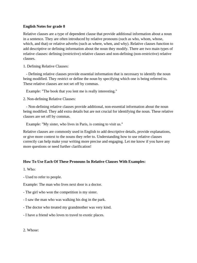 English Notes For Grade 8.............. | PDF | Linguistics | Syntax