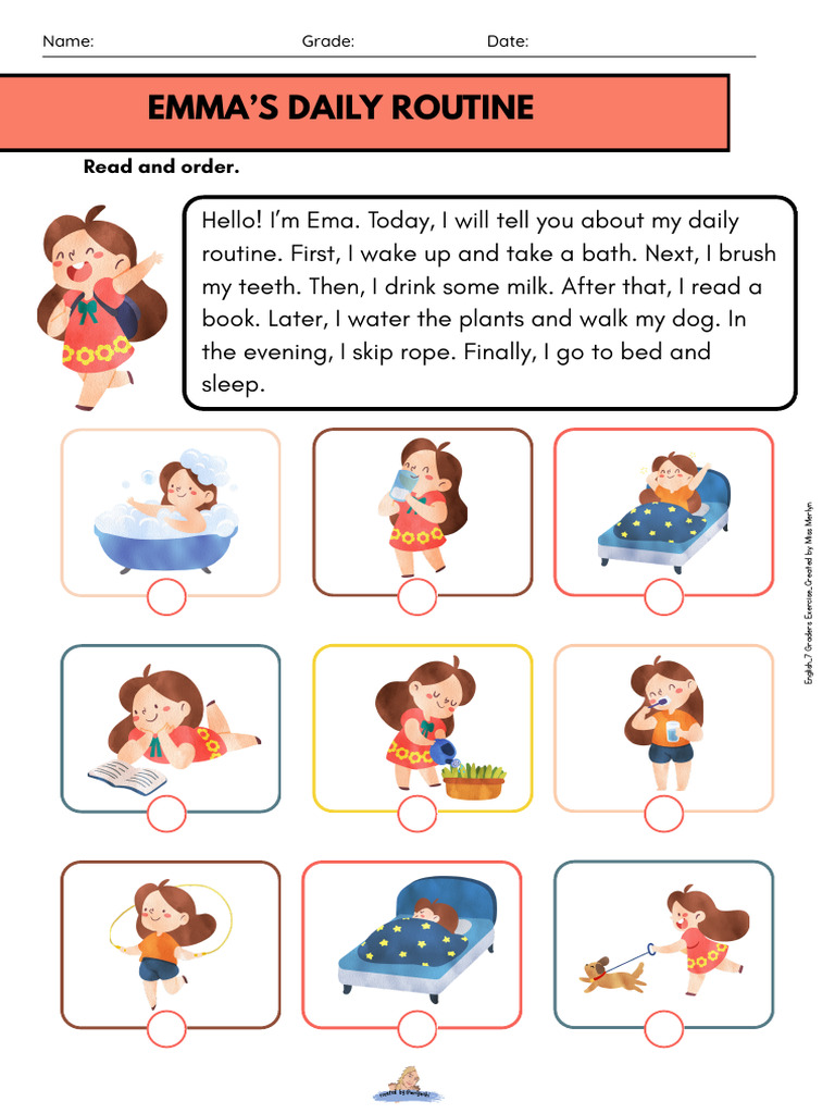 Emma's Daily Routine Present Simple Reading Comprehension in ...