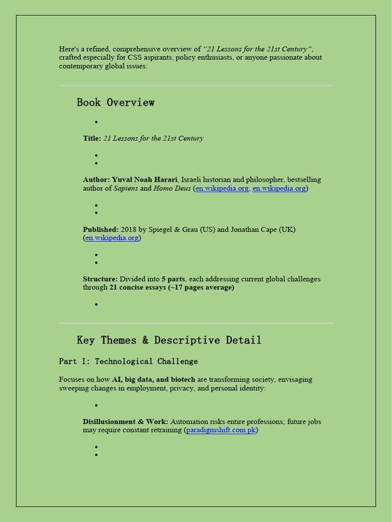 21 Lessons of 21st Century Book's Review | PDF | Artificial ...