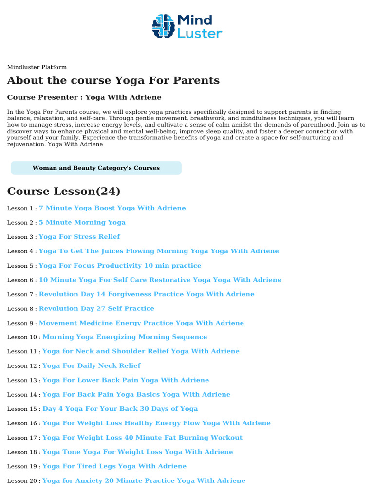 Yoga For Parents Course Content | PDF