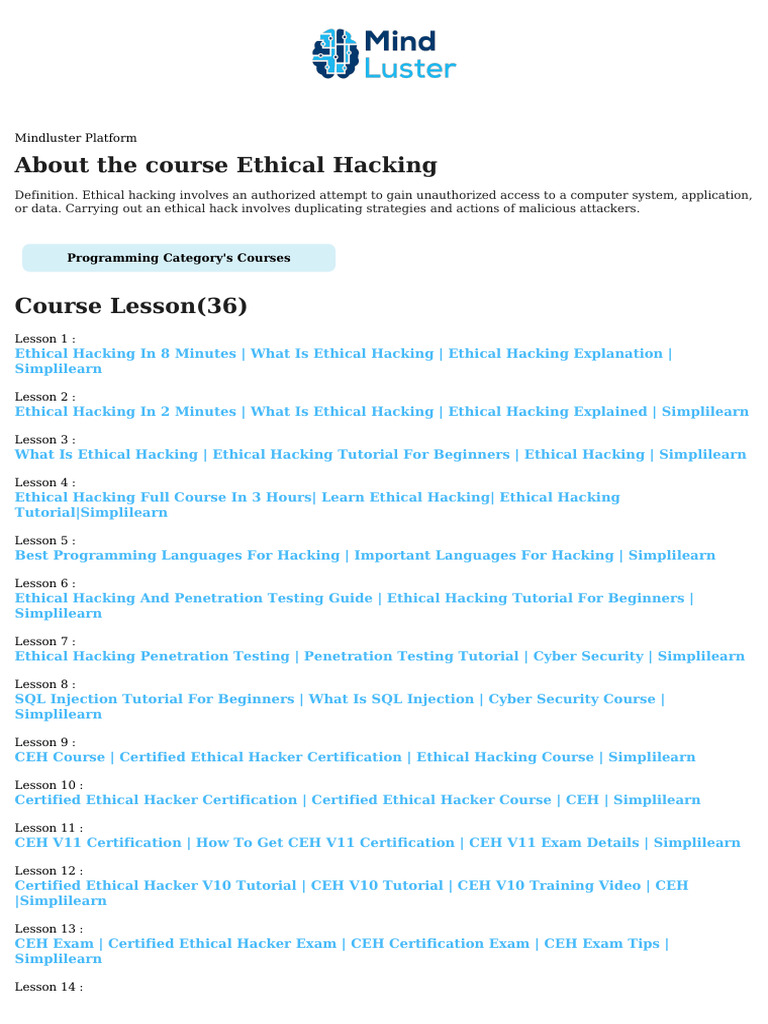 Ethical Hacking Course Content | PDF | Security Hacker | White Hat (Computer Security)
